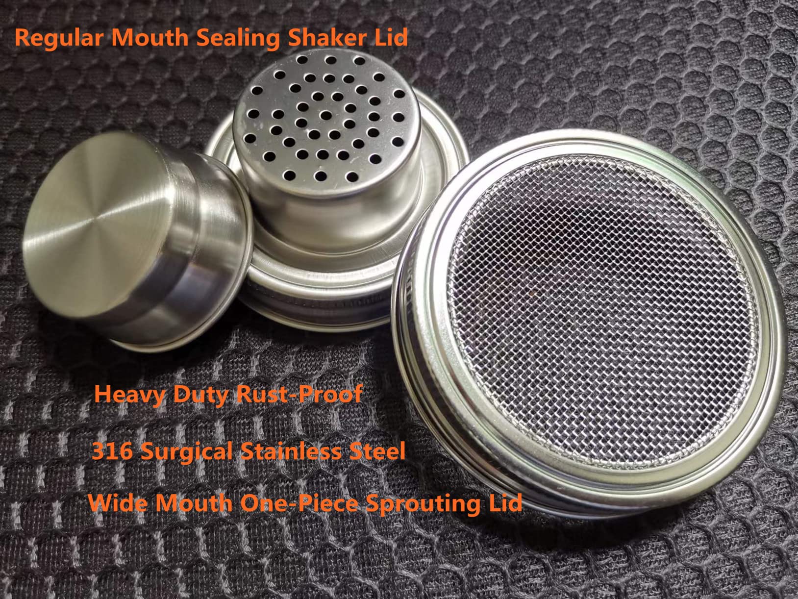 Mason Jar Canning Sealing Shaker Strainer Lid 316 Stainless Steel Wide Mouth Sprouting Lids Screen Mesh Strainer Lid for Salad Sprouts Alfalfa Broccoli Seeds Sprouter Kit Rust-Proof