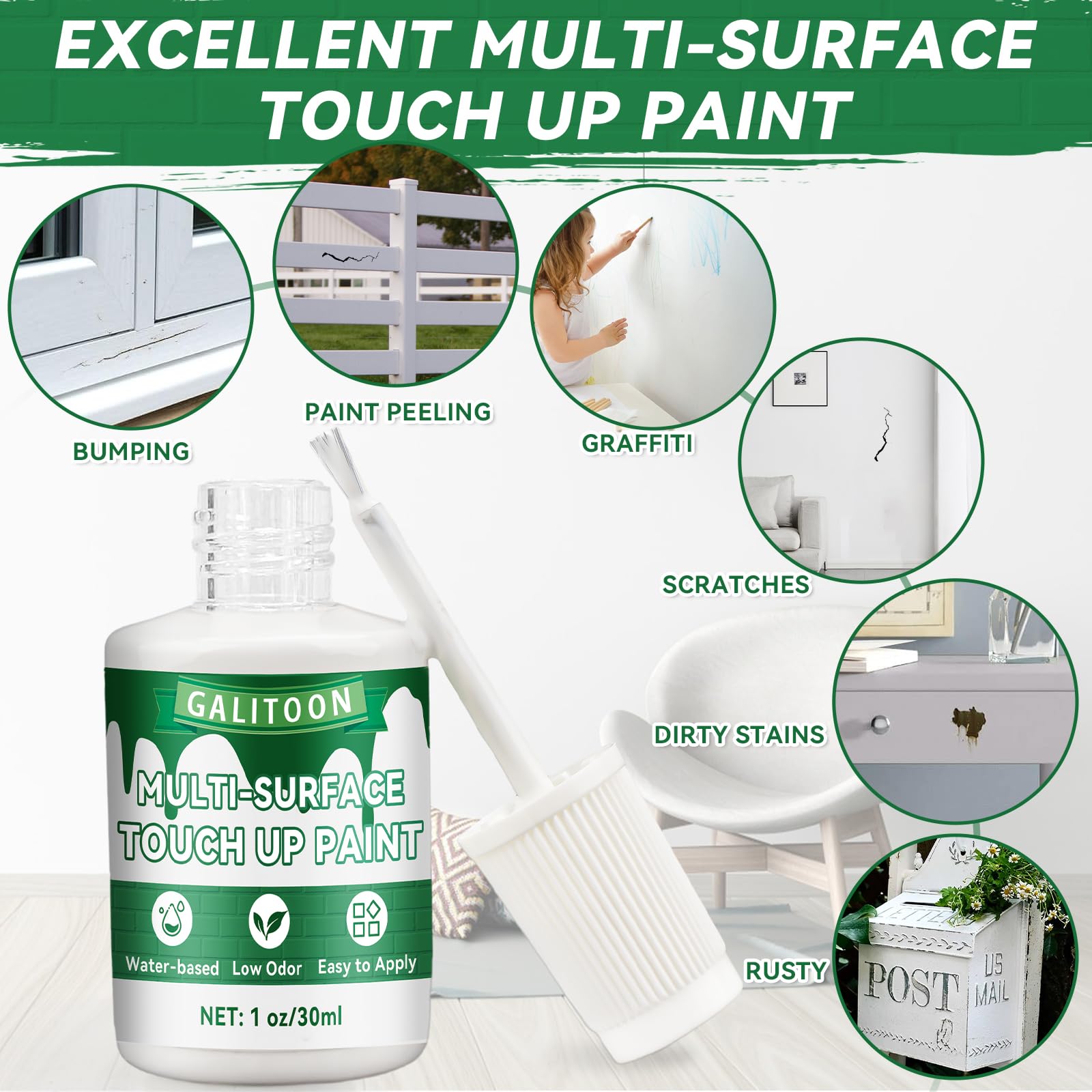 White Paint Touch Up Paint Pen for Wall, Multi Surface White Paint Pen, Interior & Exterior Chalk Paint, All in One Paint Quickly Repairs Bath, Door, Cabinet, Furniture, Wood, Tile, Enamel Wall Paint 1 Fl Oz (Semi-Gloss)