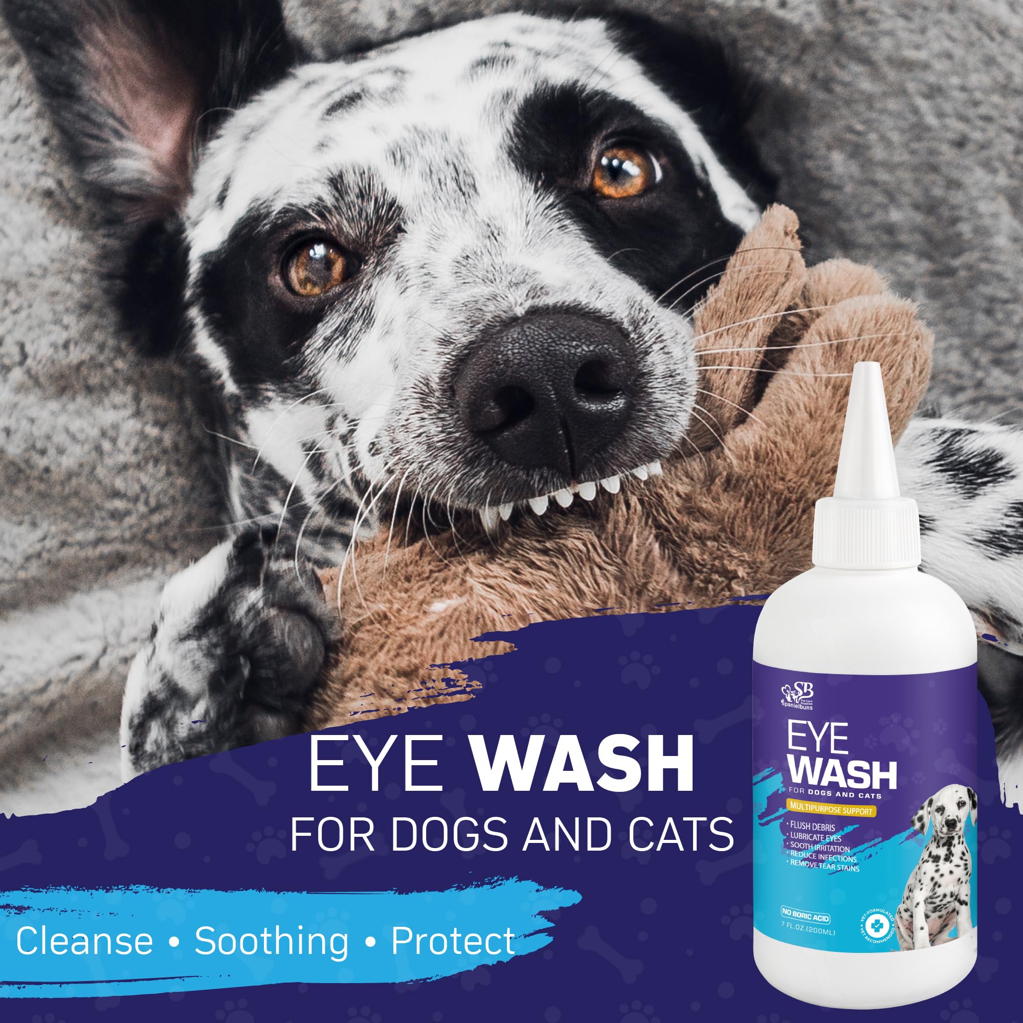 Spanielbuns Dog Eye Drops 200ml,All Natural Ingredients Eye Wash for Dogs and Cats, Cleanses Tear Stains, Mucus, Improves Allergy Symptoms and Dry Eyes(2pack)