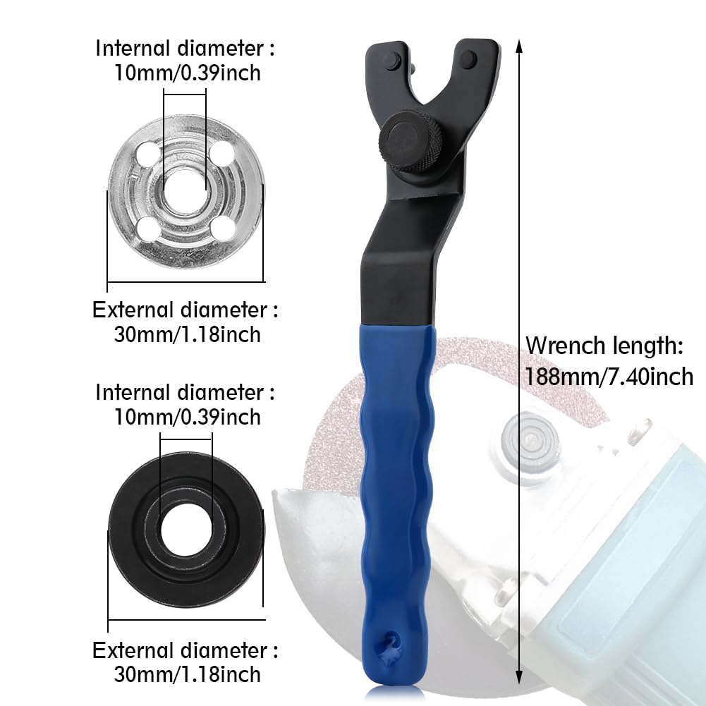 UXELY Angle Grinder Wrench with 4 pcs Angle Grinder Nut, Grinder Adjustable Spanner Wrench Flange Nut Kit for 5/8-11 Angle Grinder Power Tools Parts(COLOR:Blue+Black)