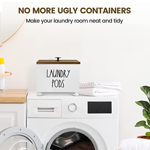 Rustic Wood Laundry Pods Holder Container with Lid for Laundry Room Decor and Accessories, Laundry Detergent Pod Holder Storage Dispenser, Space Saving Laundry Room Organization and Storage
