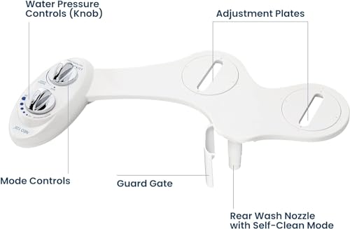 Self-Cleaning Nozzle, Fresh Water Non-Electric Bidet Attachment for Toilet Seat, Adjustable Water Pressure, Rear Wash (White)