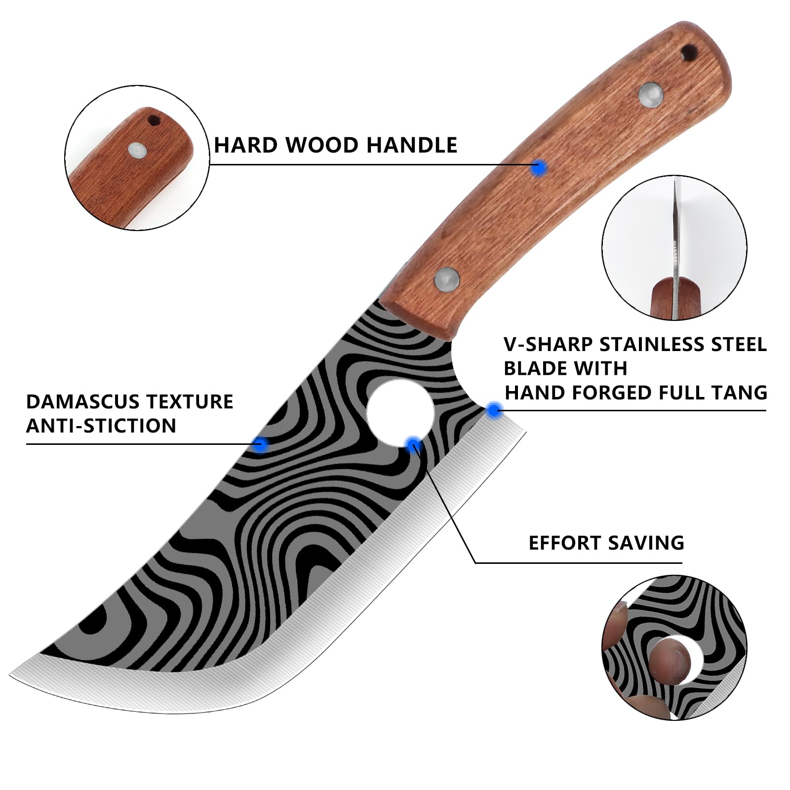 SHARP CASTLE Meat Cleaver Knife, Ultra Sharp Butcher Knife with Leather Sheath, Japanese Chef Knife for Kitchen, Outdoor Camping, Christmas Gifts Idea(CK02A)