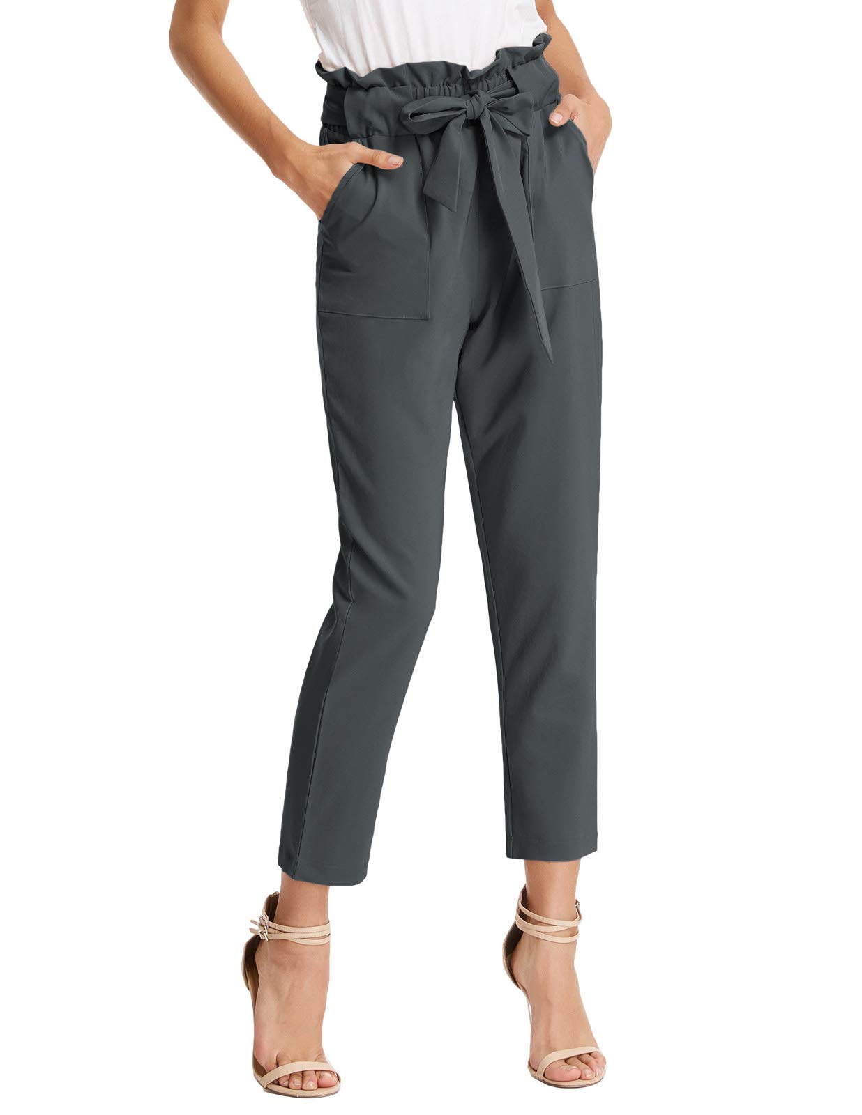GRACE KARIN Dress Pants for Women Stretch Pull-on Pants Comfort Office Ponte Pants Gray-Black XS