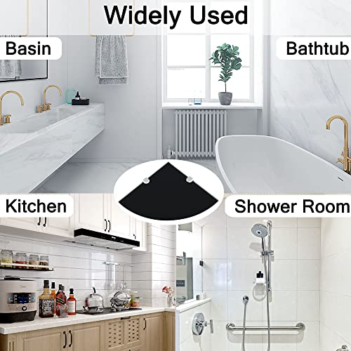 SAYAYO Glass Corner Shelf for Wall, 10 X 10 Inch Chrome Tempered Floating Glass Shelves for Bathroom 1 Pack, Black
