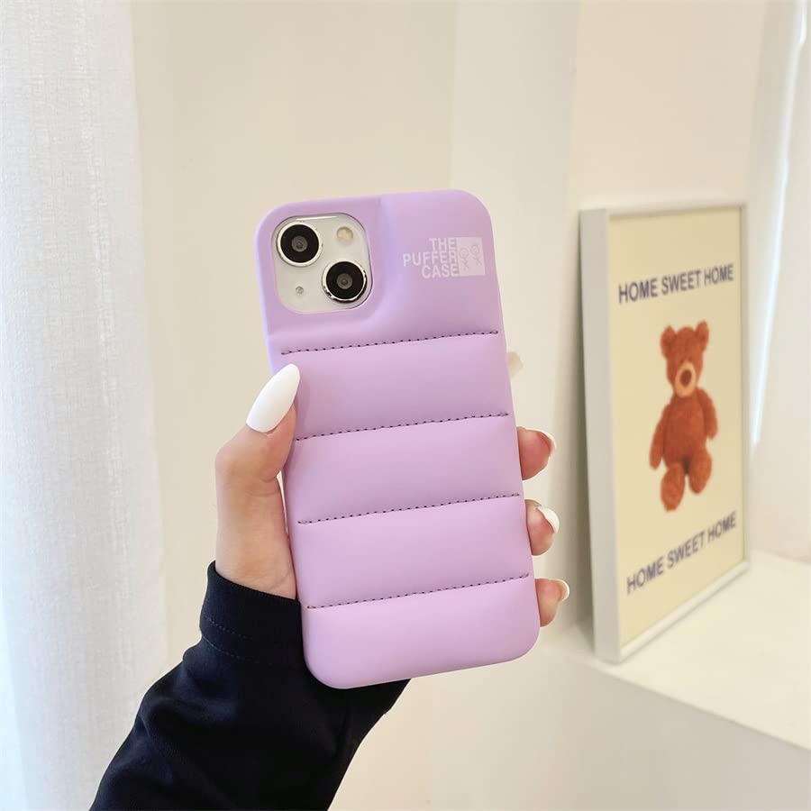 Puffer Case Fashion Hipster Down Jacket The Puffer Case for iPhone 14 13 12Pro Max Soft Touch Puffer Jacket Material 3D Protective Shockproof Cover (Purple,for iPhoneSE3)