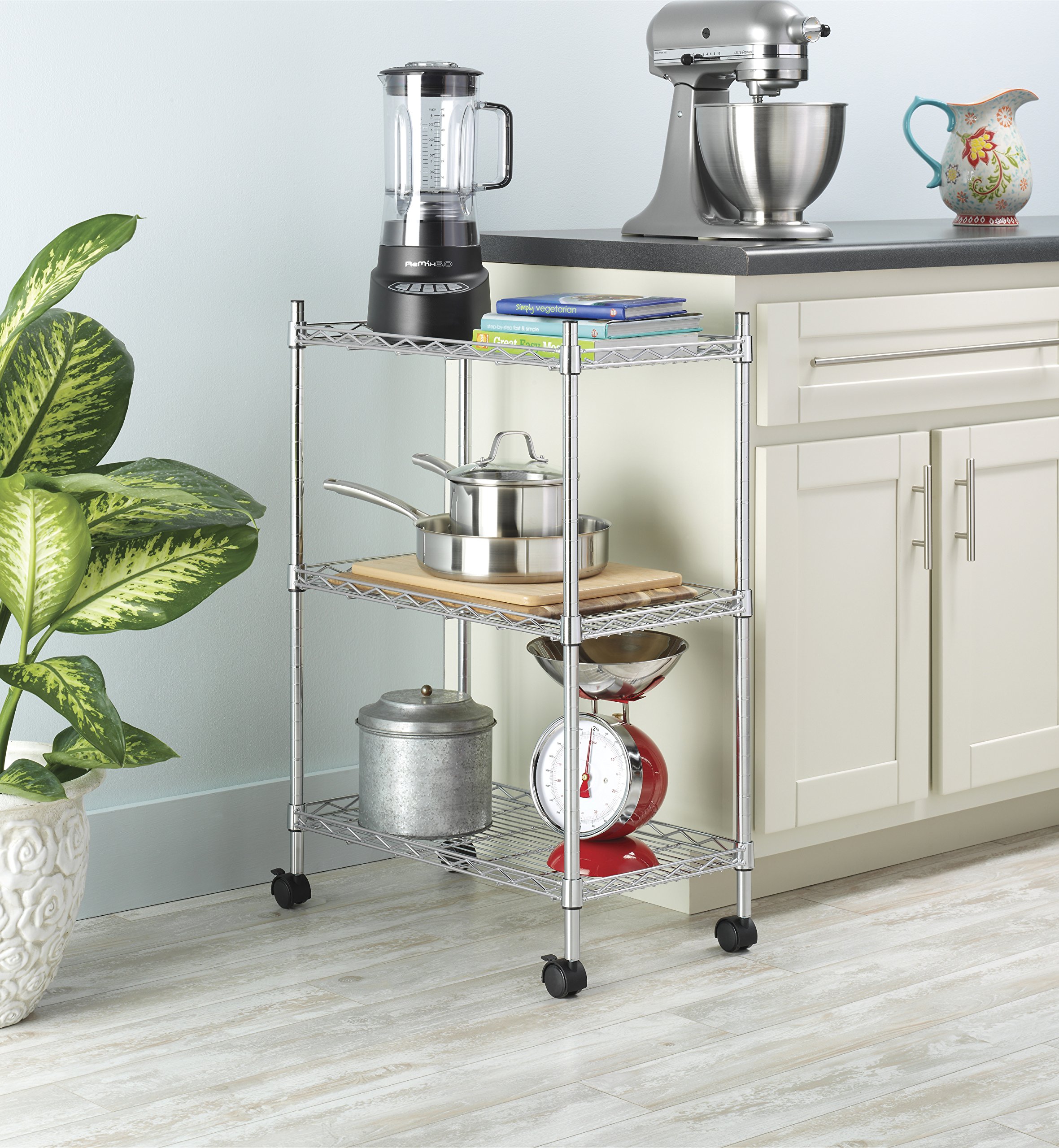 Whitmor 3 Tier Chrome Supreme Cart-Rolling Utility Organizer