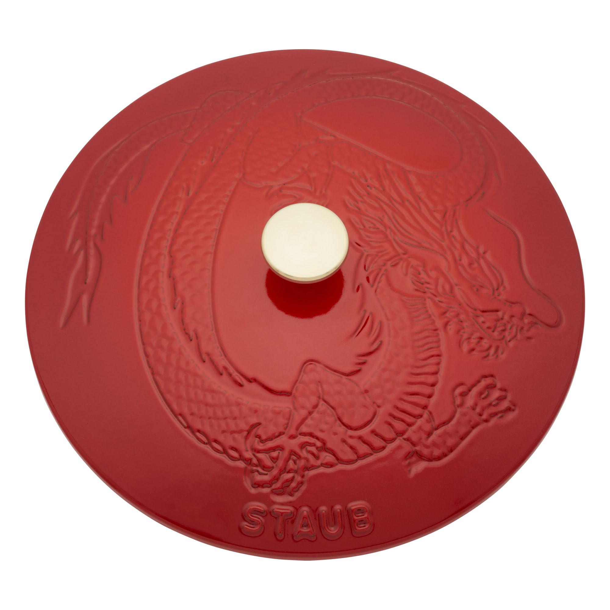 STAUB Specialty Shaped Dutch Cast Iron 3.75-qt Essential French Oven Dragon Lid-Cherry