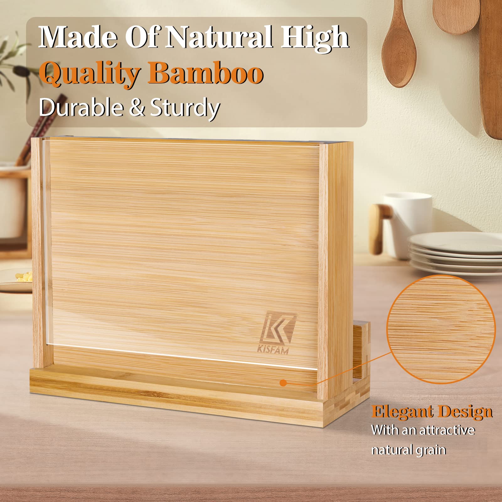 Magnetic Knife Block, Universal Knife Holder Wooden Knives Rack with Double Sided Magnetic and Acrylic Protection Shield for Kitchen Multifunctional Storage (Without Knives & Cutting Board)