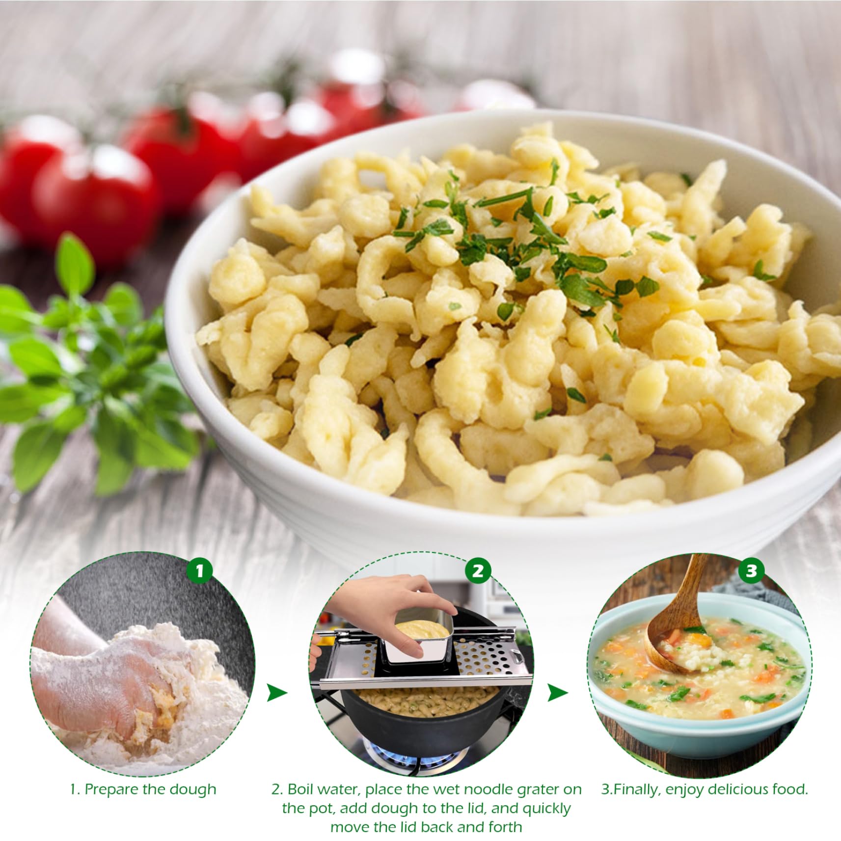 Spaetzle Maker Stainless Steel Ergonomic Handle Washable Anti-rust Pasta Maker Home Kitchen German Egg Noodle Maker Cooking Tool