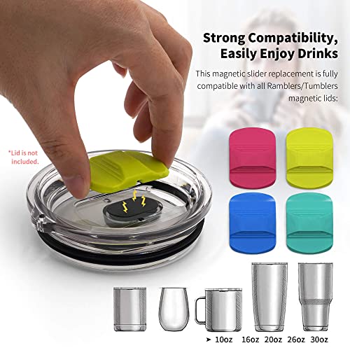 Replacement Magnetic Slide for YETI Lids, Fits 10oz, 16oz, 20oz, 26oz, 30oz Set of 4 (Light Blue Light Yellow Red Green)