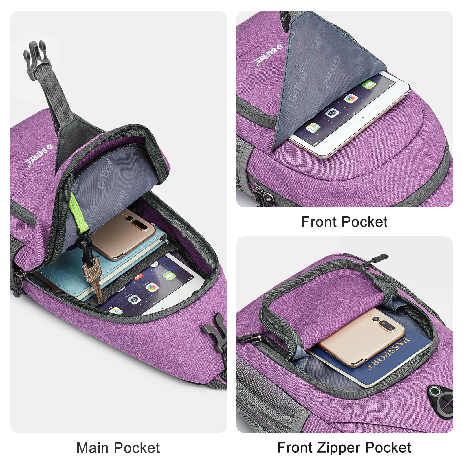 G4Free RFID Sling Bag Crossbody Sling Backpack Small Chest Shoulder Backpack Men Women Hiking Outdoor(Light purple)