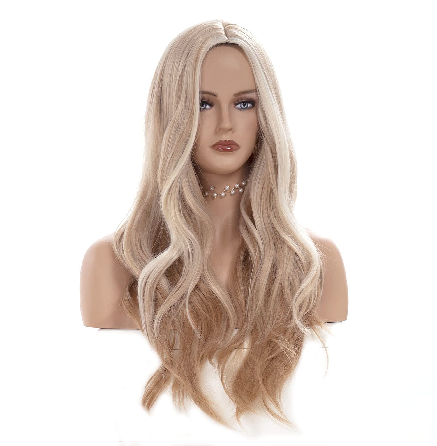 Gerulyss 26 Inches Light Wigs for Women Long Wavy Middle Part Wig Natural looking Synthetic Fluffy Hair for Cosplay,Halloween,Daily Use (Blonde)