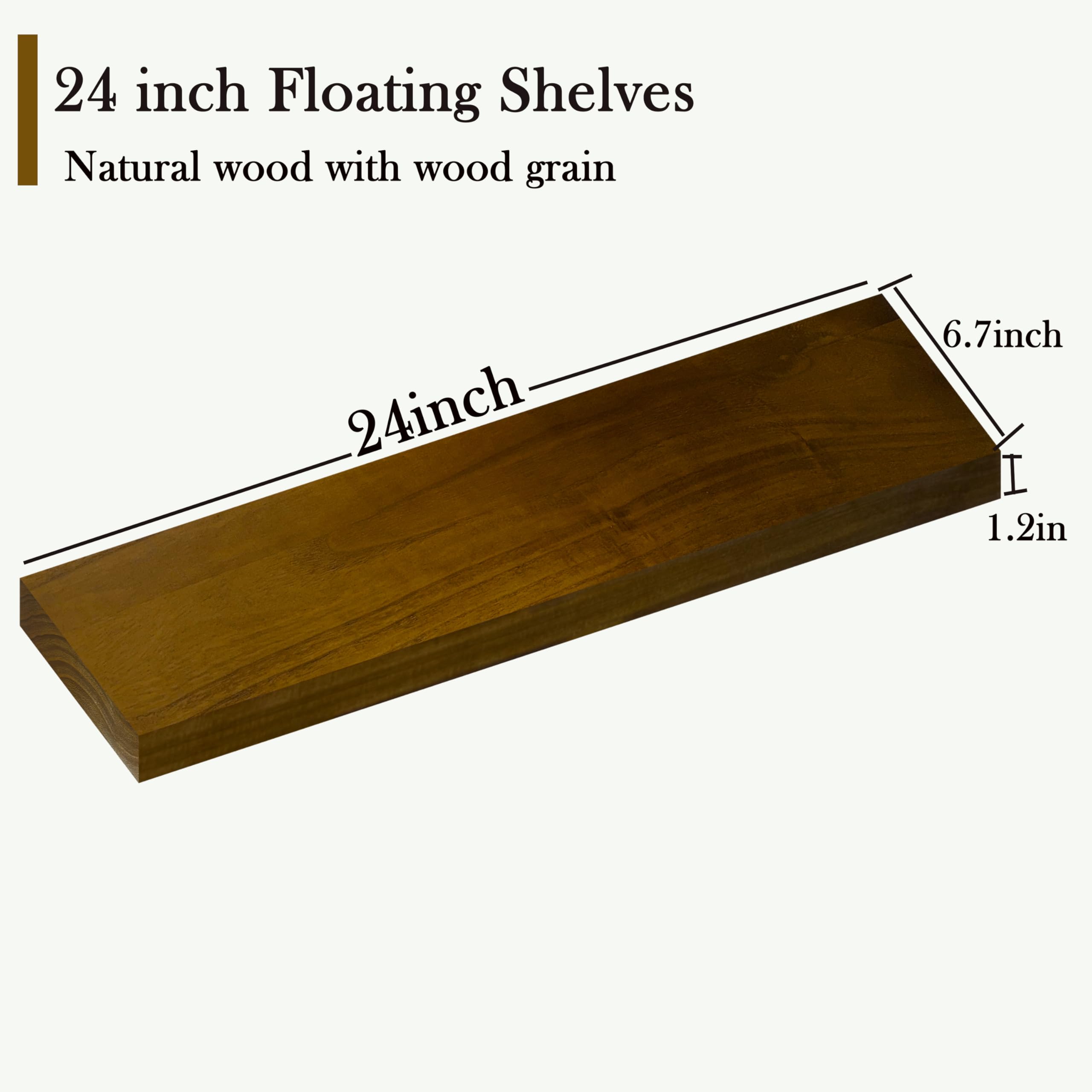 ROGMARS 36 Inches Long Walnut Floating Shelves,Rustic Solid Wood Farmhouse Wall Shelves with Invisible Brackets for Bathroom, Living Room, Bedroom, Kitchen Set of 2