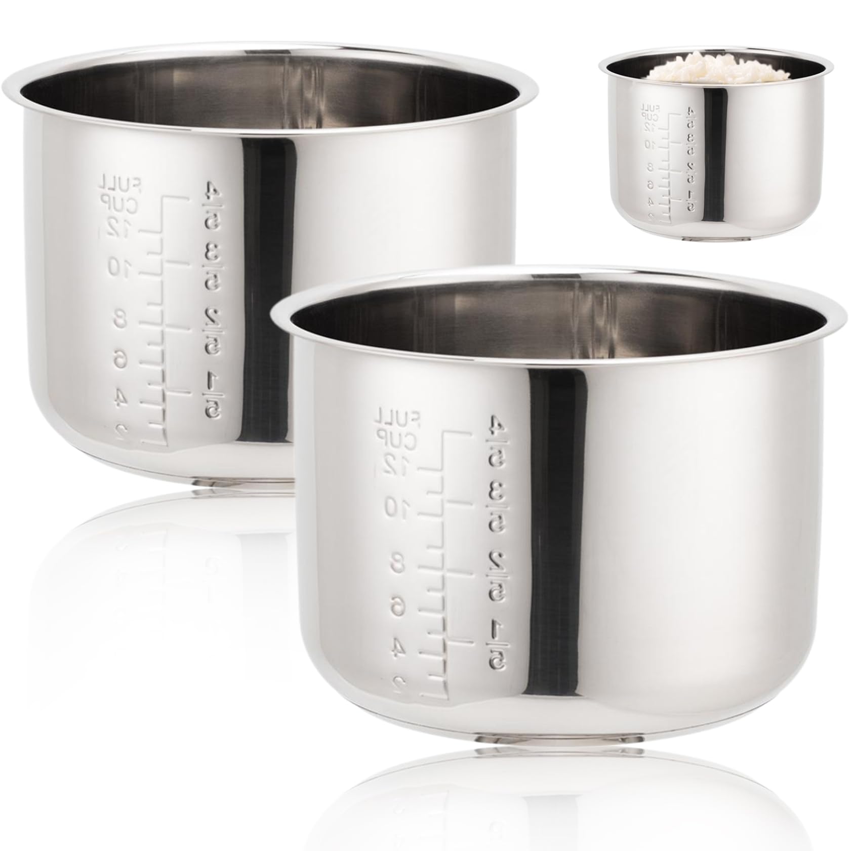 Stainless Steel Rice Cooker Inner Pot 4L Stove Safe Polished Edged Rice Cooker Inner Pot with Scale & 3-Ply Bottom for Rice Pot Rice Cooker Rice Cooker Inner Pot Rice Pot Rice Cooker Inner Pot