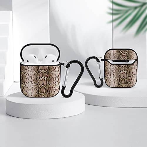 Snake Skin Python Pattern Protective Case Cover Compatible with Airpods 1 & 2 Bluetooth Earbuds Case Funny Print Storage Box with Keychain