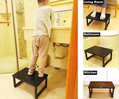 TSTWETO Step Stool, Wooden Step Stools for Adults Kids, Wood Bedside Bed Steps for High Beds, Heavy Duty One Stepping Stool for Kitchen Bathroom Bedroom, Hold Up 400 Lbs Capacity -Black