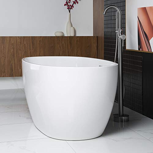 WOODBRIDGE 59" Freestanding White Acylic Soaking Bathtub with Chrome Drain and Overflow,BTA1518 -C-Drain &O