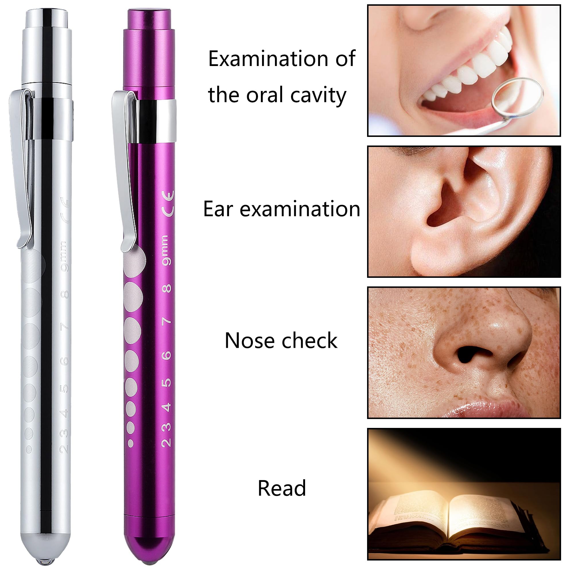 VAKS Pen Lights for Nurses Doctor, Reusable White Light LED Medical Penlights for Nurses Students EMTs with Pupil Gauge and Ruler, 3 Pack