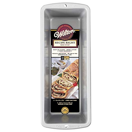 Wilton Recipe Right Non-Stick Long Loaf Pans - Long Baking Pans for Homemade Bread and Sandwiches, Bake More Bread to Share with This 2-Piece Set, Steel, 12 x 4.5-Inch