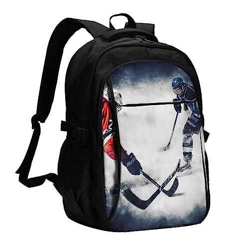 VACSAX Ice Hockey Art Printed Travel Backpack Laptop Backpacks Business Work Bag with USB Charging Port