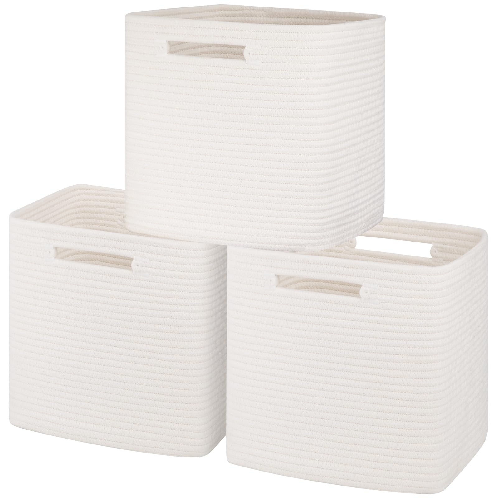 SIXDOVE Storage Cubes Cotton Rope Woven Baskets for Organizing, 3-Pack 11 * 11 Inches Shelf Storage Basket|Cube Storage Bin|Square Baskets, Living Room, Baby Room-White