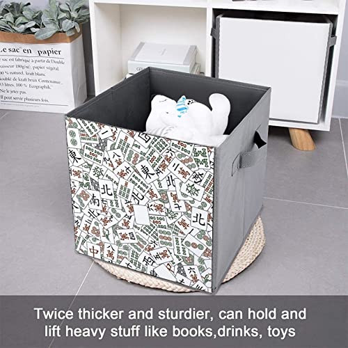 Mahjong Tiles Foldable Storage Bins Printd Fabric Cube Baskets Boxes with Handles for Clothes Toys, 11x11x11