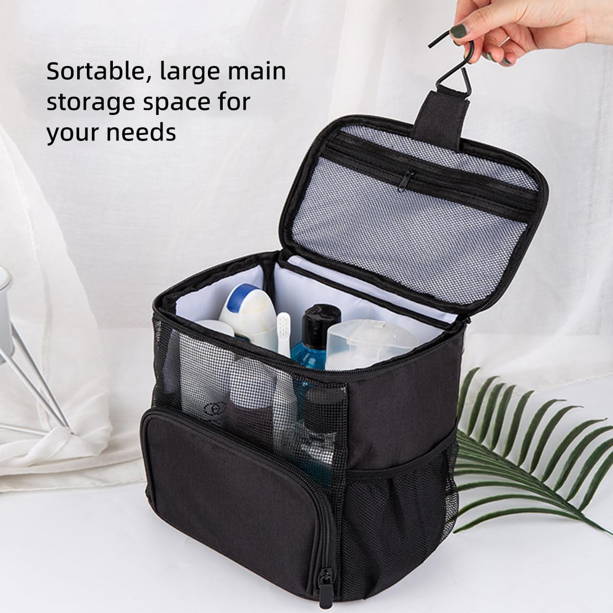 Valleycomfy Mesh Shower Bag for Bathroom, Gym, Travel, Camping Quick Dry Hanging Shower Organizer Basket Toiletry Bag Grey