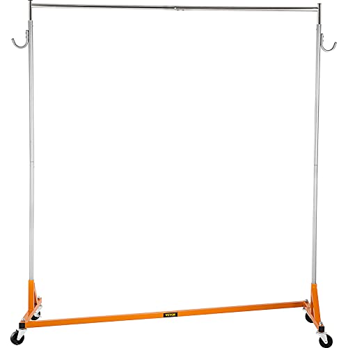 VEVOR Z Rack, 300 lbs Industrial Grade Z Base Garment Rack, 24" x 63" x 71" Height Adjustable Clothes Rack, Sturdy Steel Heavy Duty Clothing Rack w/ Lockable Casters for Home Garment Store Orange