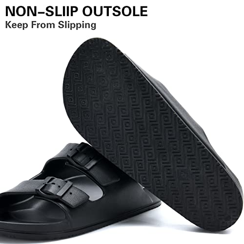 Temi Mens Slides Adjustable Slip on Sandals,Summer Beach Pool Shower EVA Sandals for Men,Double Buckle Lightweight Waterproof Comfy Bathroom Flat House Slippers for Men Size