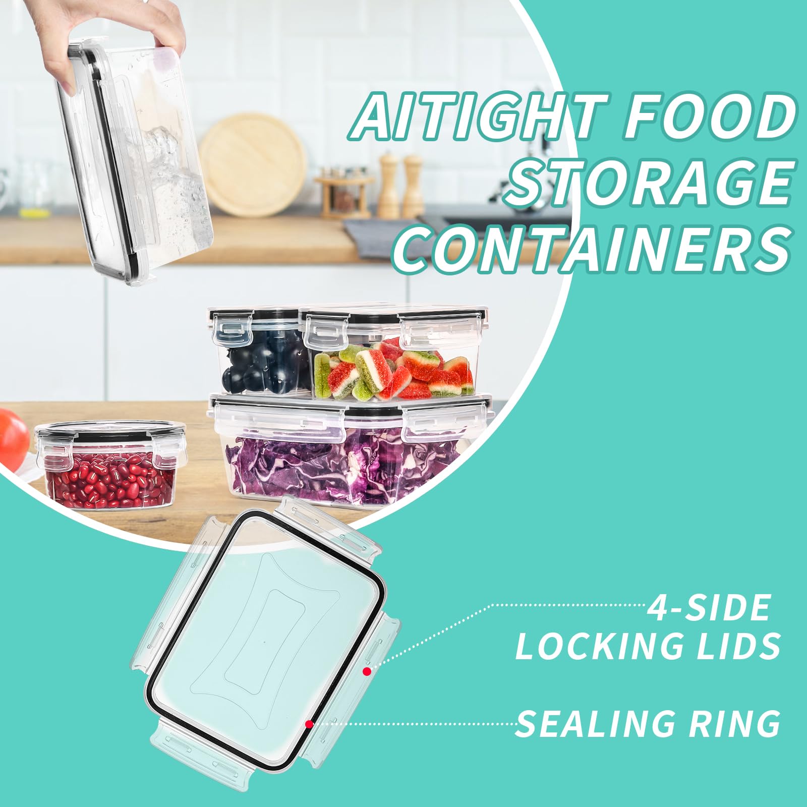 Skroam 72 piece Food Storage Containers Set with Airtight Lids (36 Containers & 36 Lids), Plastic Leak-Proof Kitchen Storage Containers for Pantry Organizers and storage - Meal Prep, Lunch Containers