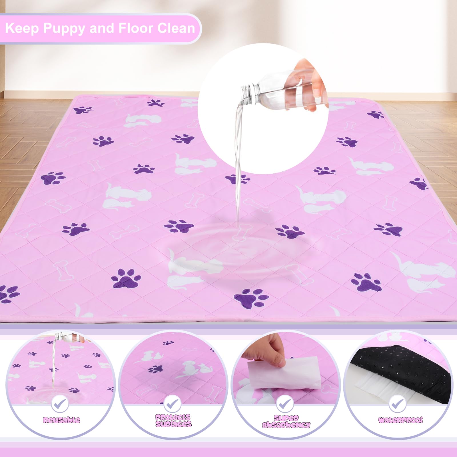 Suyfhdc Washable Pee Pads for Dogs, 2 Pack Reusable Pee Pads,18" x 24" Reusable Pet Training Pads,Reusable Puppy Pads, Dog Training Pads with Fast Absorbent