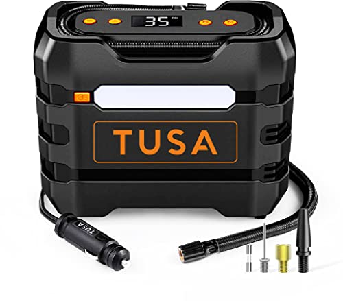 TUSA Tire Inflator Portable Air Compressor for Car - Air Pump Works continuously for up to 30 Minutes (up to 150 PSI with Emergency LED Light)