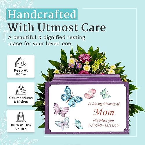 GetUrns β Legacy Cultured Marble Urn by Mackenzie, Adult Size Cremation Urns, Custom UV Printed Burial Urn for Ashes, 210 Cubic Inch Cemetery Urns for Ashes, Butterfly, Amethyst