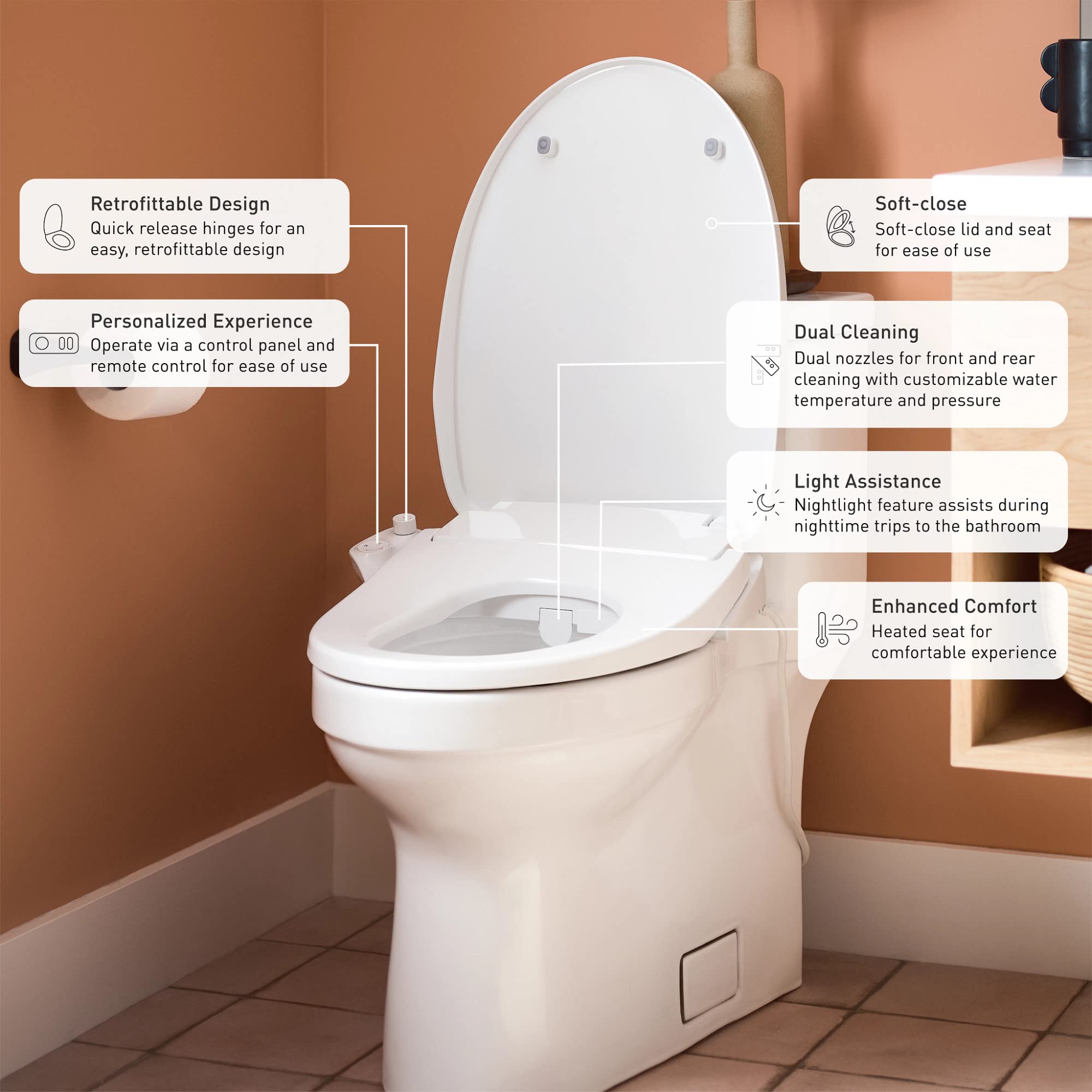 Moen EB1000 3-Series Standard Electronic Bidet Toilet Seat, White