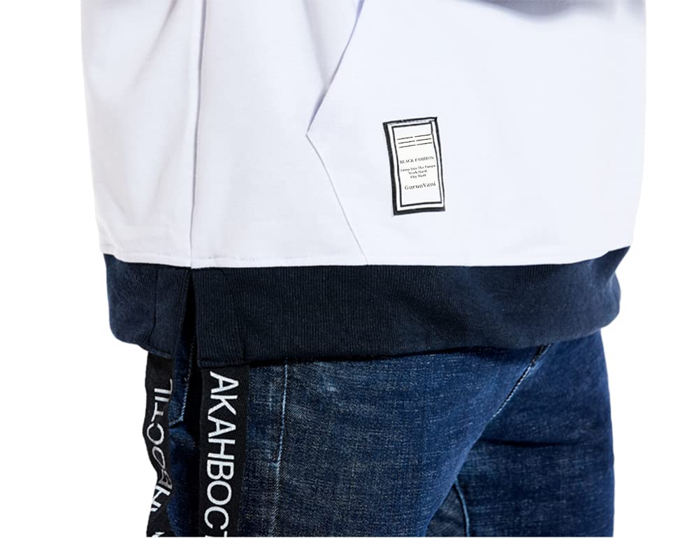 GURUNVANI Contrast Color Pullover Hoodie Mens Patchwork Hoodies Men White