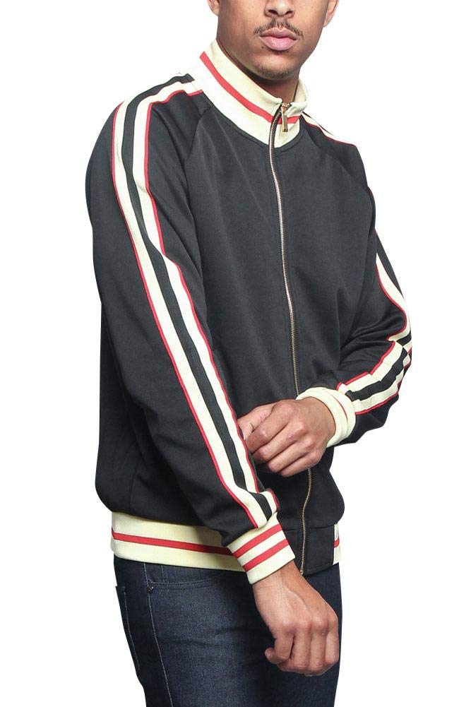 G-Style USA Men's G Tri-Tone Striped Track Jacket JK5014 - Black - 3X-Large - V3F