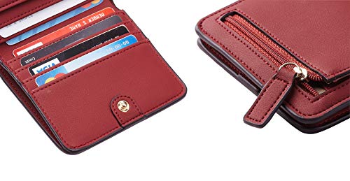 Toughergun Womens Rfid Blocking Small Compact Bifold Luxury Genuine Leather Pocket Wallet Ladies Mini Purse with ID Window (11 ReNapa Red Deep)