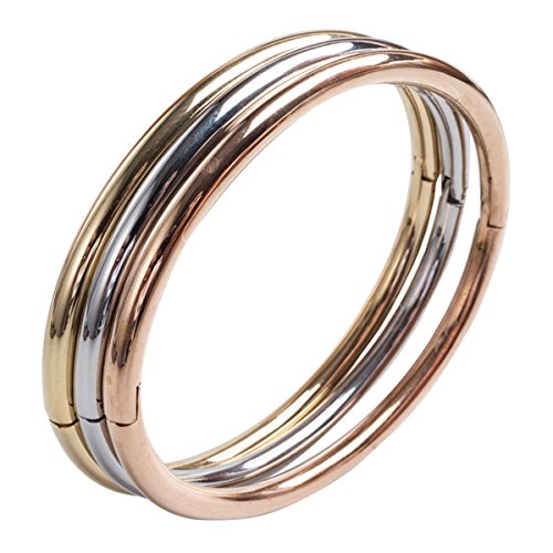 Gevanya Women's Polished Round Hinge Tiny Bangle Bracelet Gold/Rose Gold/Silver (Silver)