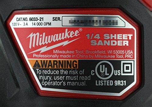 Milwaukee 6033-21 3 Amp 1/4 Sheet Orbital 14,000 OBM Compact Palm Sander with Dust Canister (2 Sheets of Sandpaper Included)