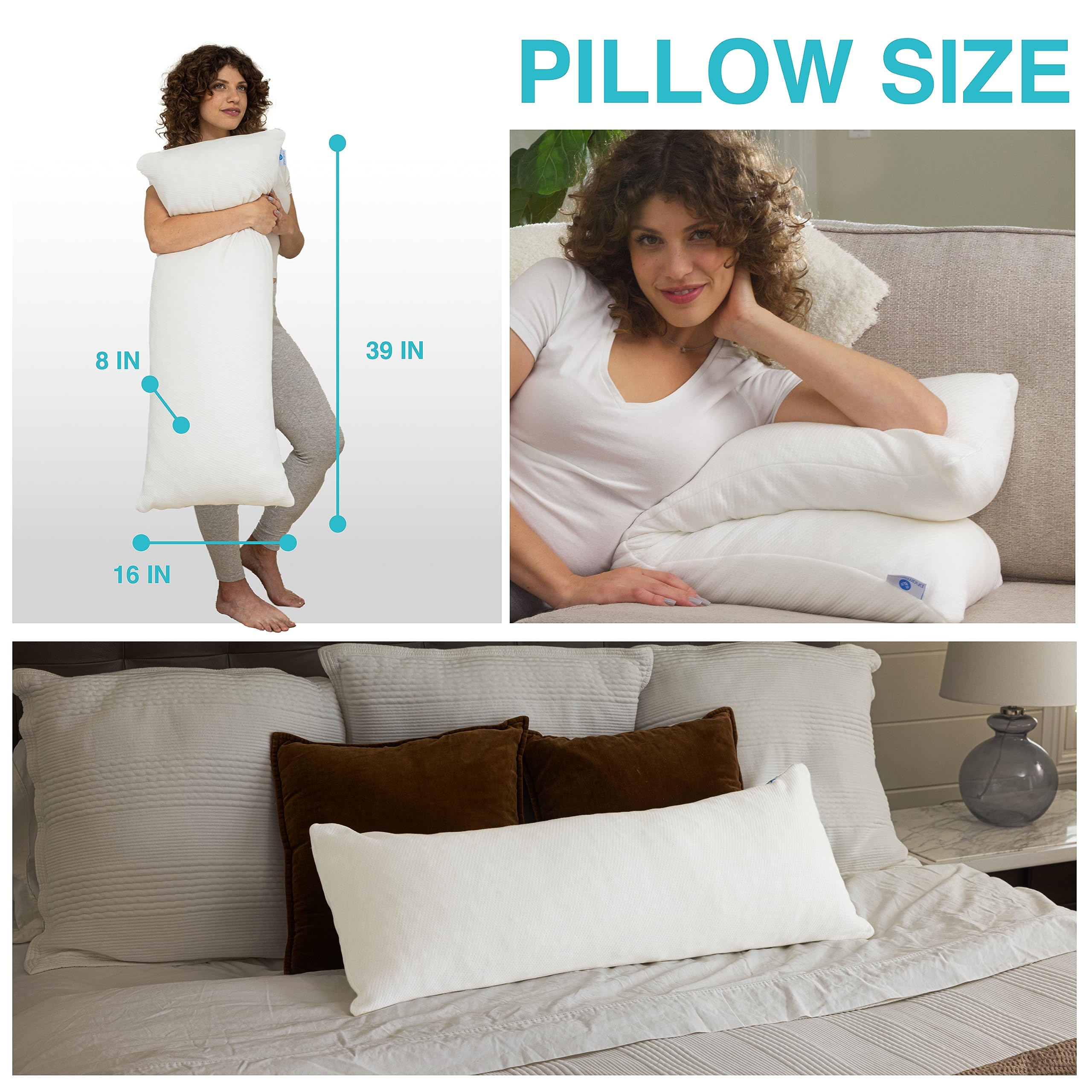 Pharmedoc Body Pillow, Pregnancy Pillow, Side Sleeper Pillow, Body Pillow for Adults, Memory Foam Pillow, Cooling Grey