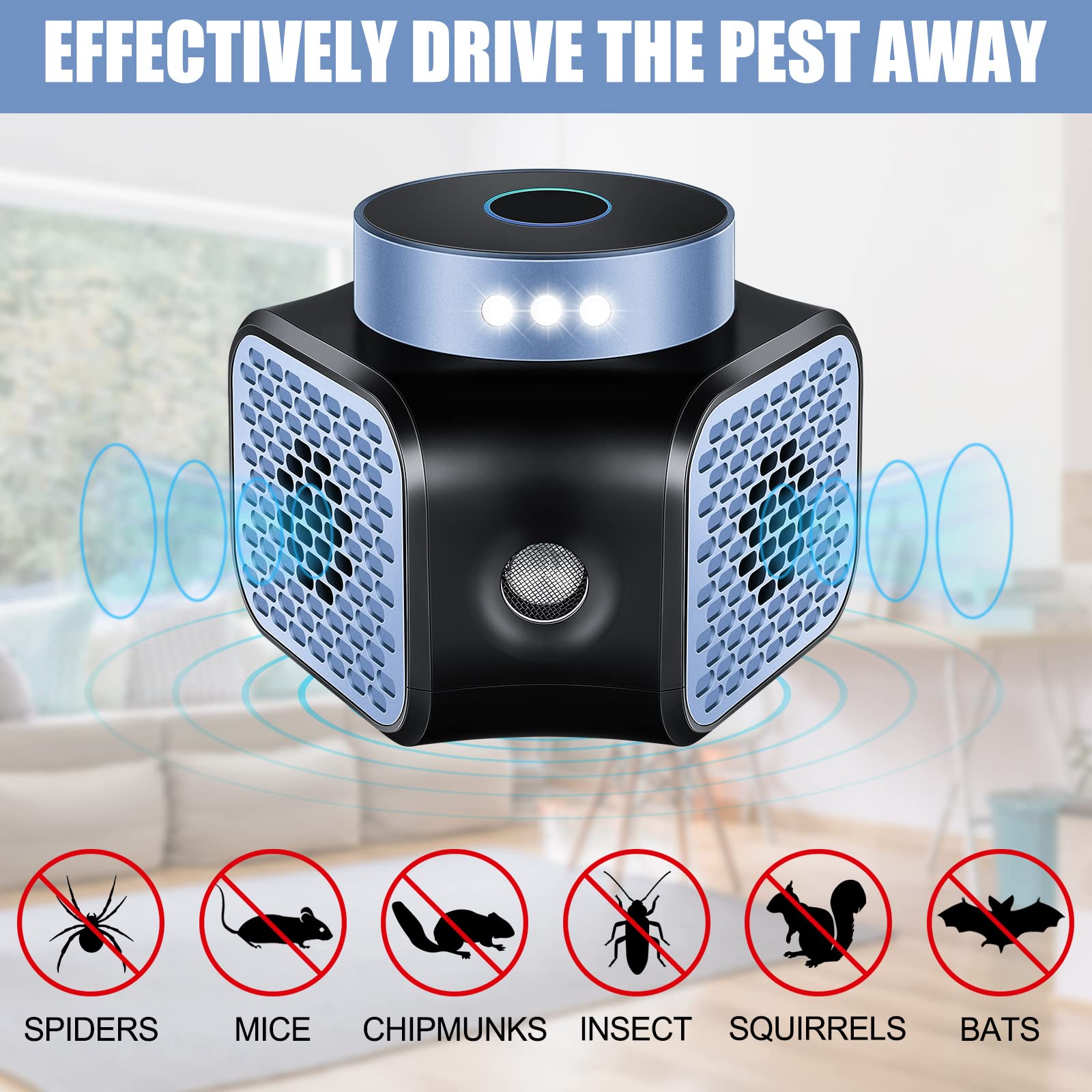 Qualirey 4 Pack Mouse Repellent, 360° Ultrasonic Rodent Repellent Indoor Mice Repellent, Squirrel Pest Repeller Plug-in 4 Modes Bat Spider Deterrent with 9 Strobe Lights Attic Garage House RV(Blue)