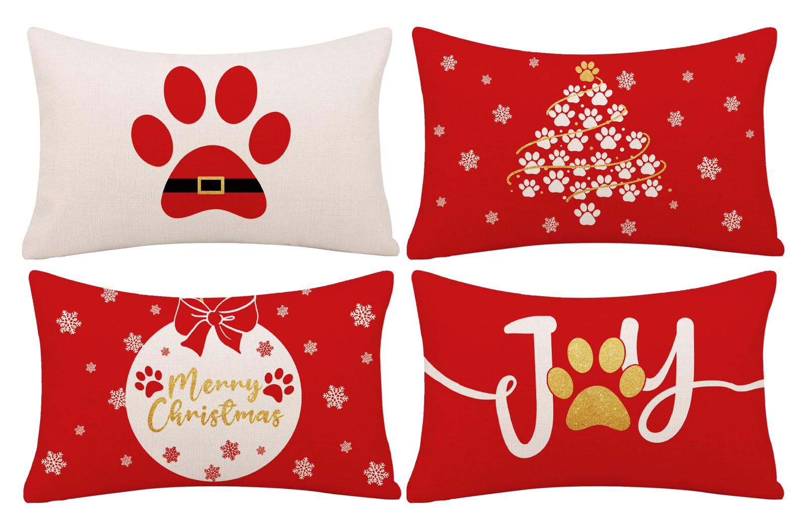 GAGEC Christmas Pillow Covers 12x20 Inch Dog Paws Red Throw Pillow Covers Xmas Winter Pillowcase Home Decor Living Room Farmhouse Decorative Cushion Case for Sofa Couch