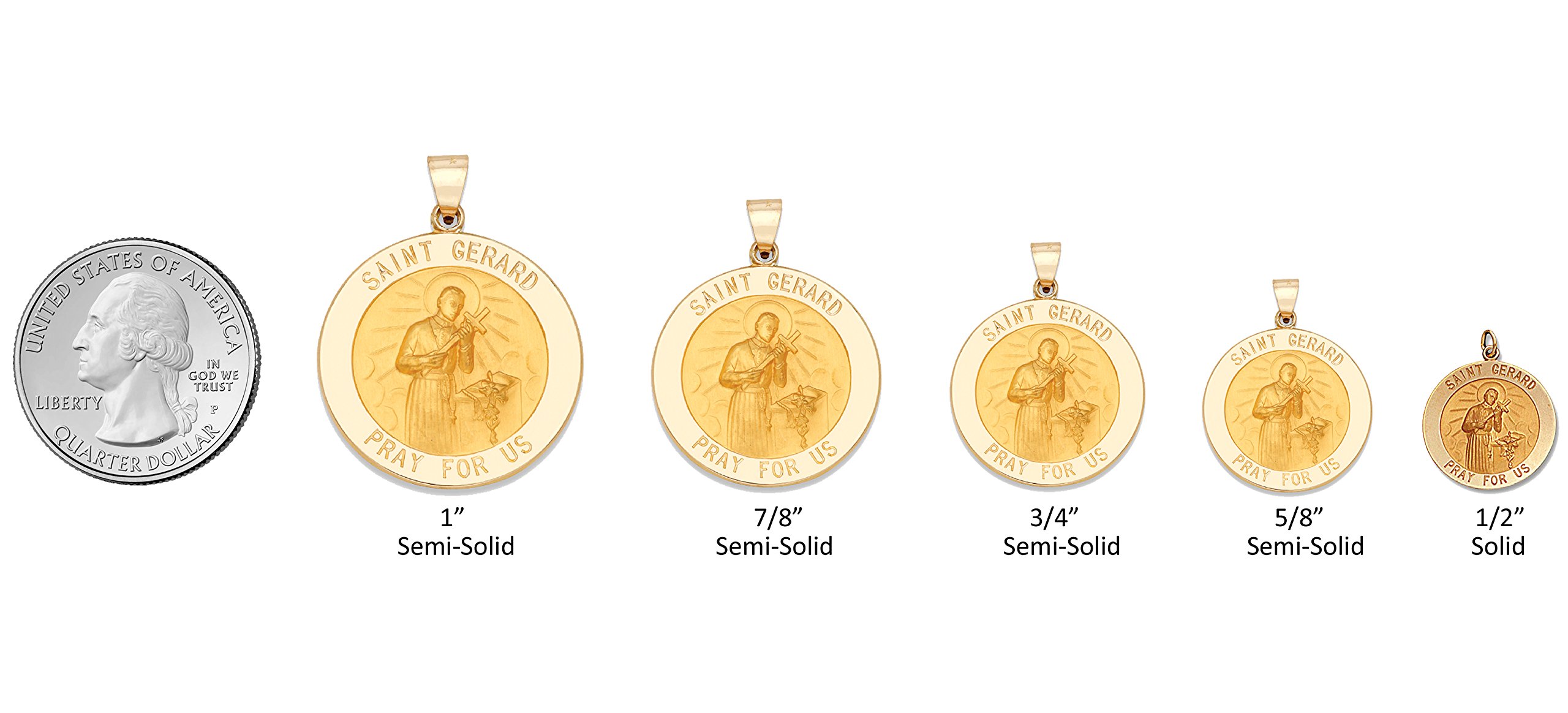 Genuine Solid 14K Yellow Gold Round Saint Gerard Medal (1/2 inch)