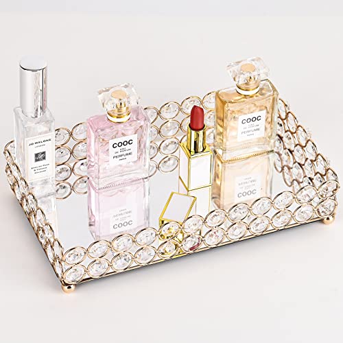 Perfume Trays for Dresser,Modern Skincare Crystals Mirrored Tray, Small Glass Tray, Mirror Vanity Trays Perfume Organizer Trays for Makeup,Jewelry,Cosmetic, Home Decor Counter Perfume Tray