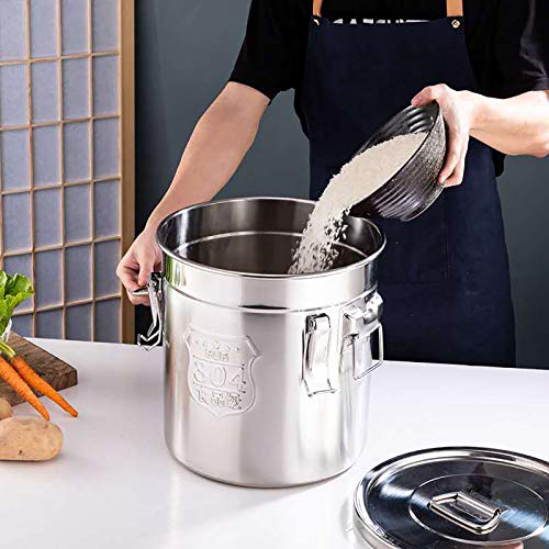 SanBouSi Stainless Steel Canister Rice Bucket Airtight Canister with Lids, 304 Stainless Steel Metal Food Storage Containers Kitchen Canisters for Rice, Flour, Grain, Coffee Bean 12L