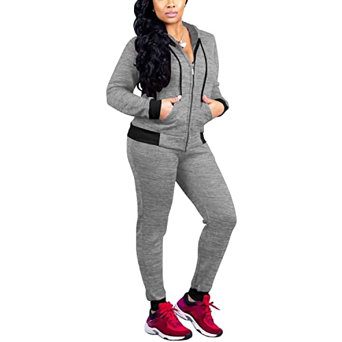 Two Piece Outfits For Women Lounge Wear Tracksuits Long Sleeve Jogging Suits Ziper Up Sweatsuits Hoodie Matching Sets Light Gray M