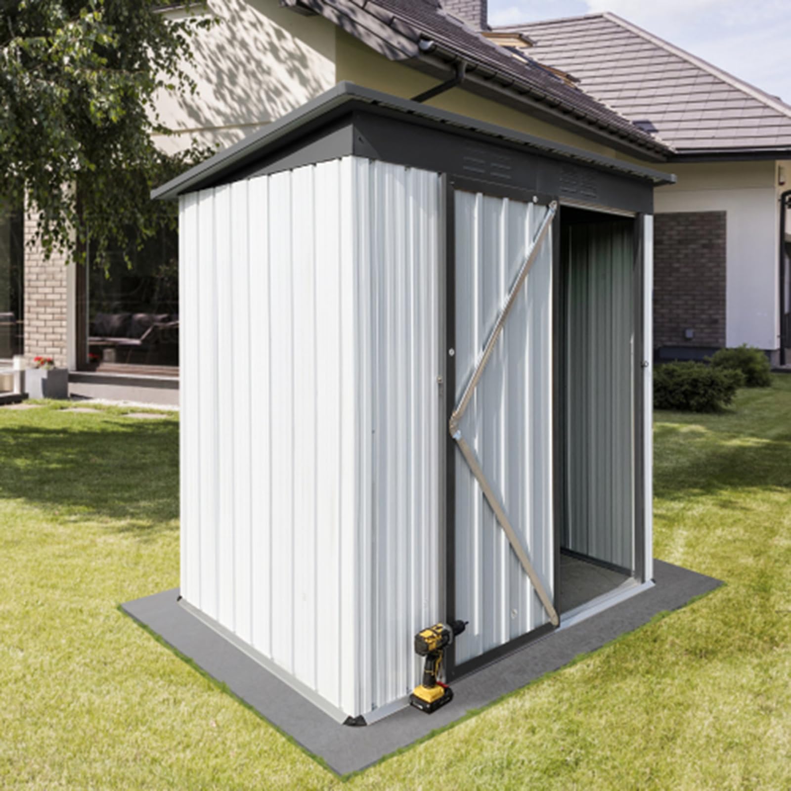 SPOFLYINN Outdoor Storing Tools Large Space Excellent Air Ventilation Easy Assembly Metal Storage Shed for Bike Trash Can Machine White One Size