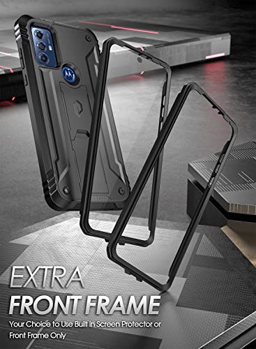 Poetic Revolution Series Case for Motorola Moto G Play (2023), Full-Body Rugged Dual-Layer Shockproof Protective Cover with Kickstand and Built-in-Screen Protector, Black