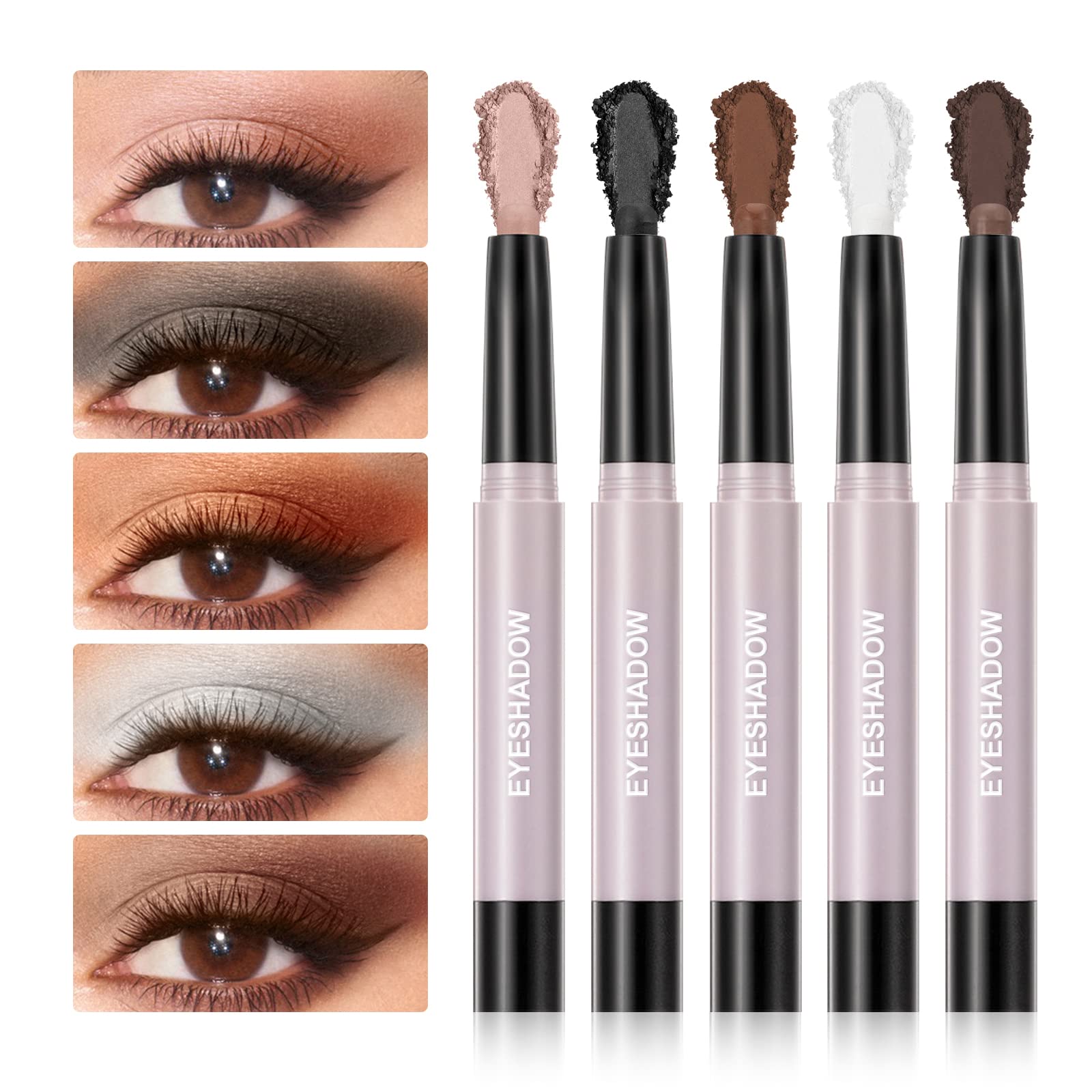 NewBang 5Pcs Matte Eyeshadow Stick Set,Neutral Brown Eye shadow Brightener Stick No Shimmer Creamy Eyeshadow Pencil Crayon,Waterproof Long Lasting Highlighter Eyeliner Eyeshadow Stick Makeup